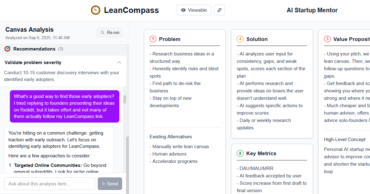 LeanCompass - AI-First Mentor for Lean Startup Founders